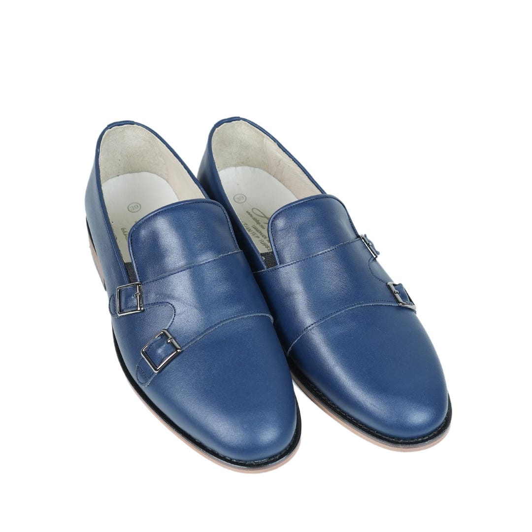 Handmade Women's Oxford Dress Shoes: Navy Blue Leather Monks - Etsy