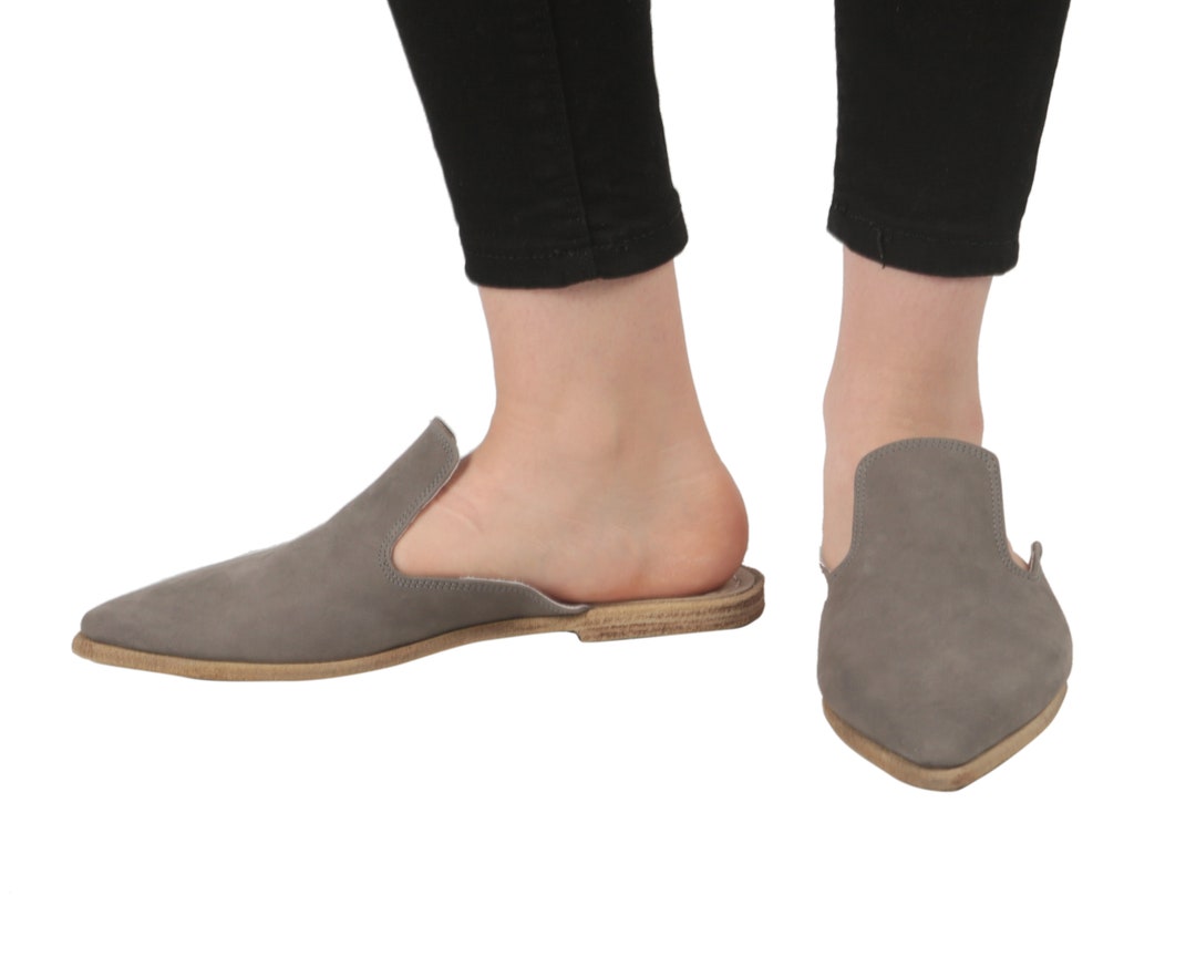Gray Nubuck Leather Mules: Handmade Point Toe Turkish Slippers - Etsy