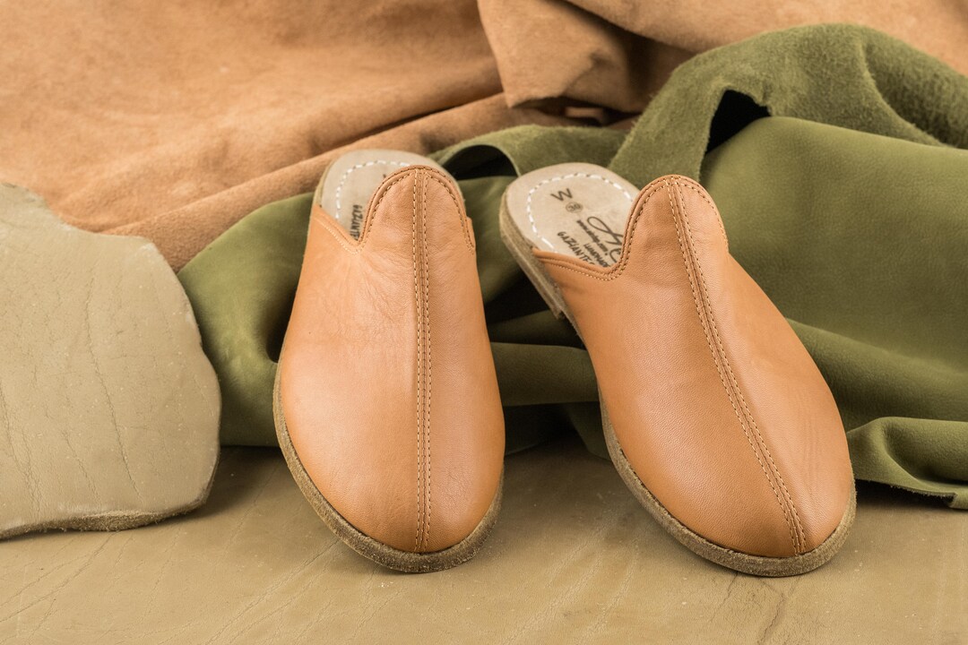 MEN TAN SMOOTH Turkish Genuine Leather Handmade Yemeni Slippers ...