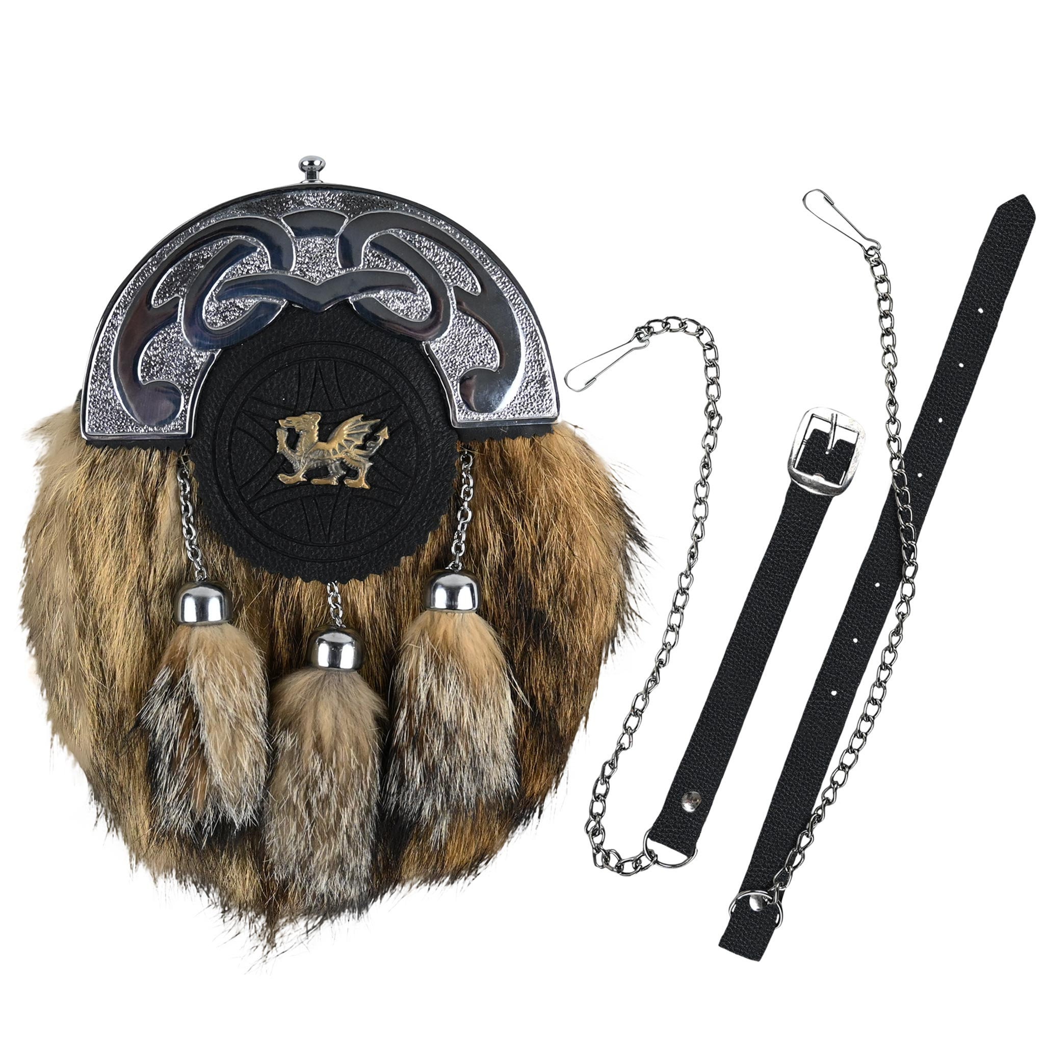 Scottish Kilt Sporran Dragon Chrome Brown Rabbit Fur Sporran ...
