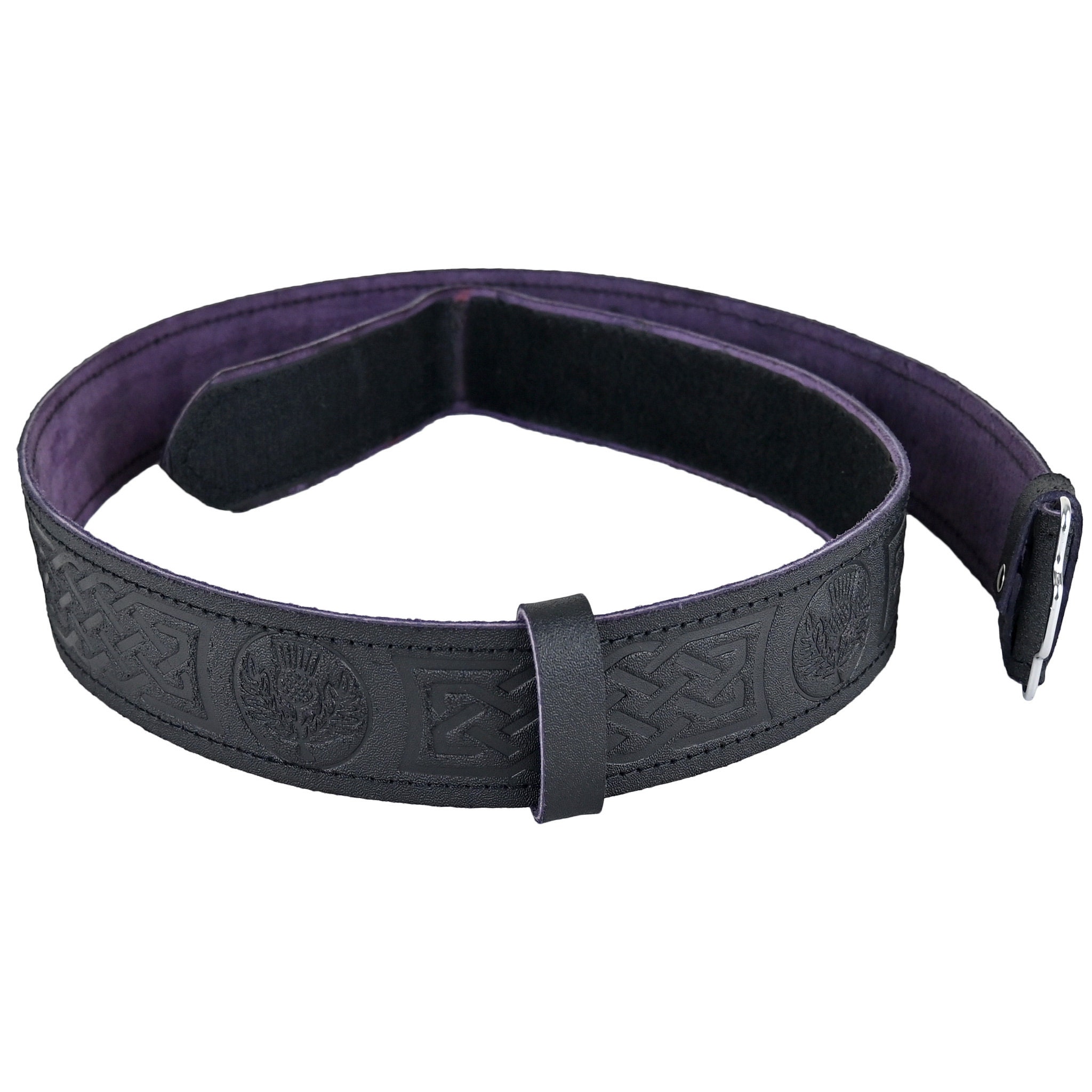 Men Leather Scottish Highland Kilt Belt With Thistle Embossed Design ...