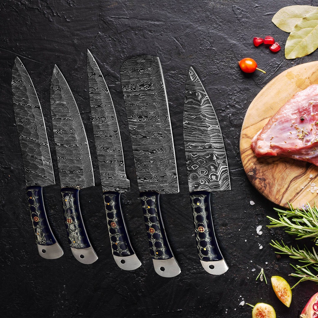 Handmade Damascus Kitchen Chef Knife Set of 5 Pieces Forged ...