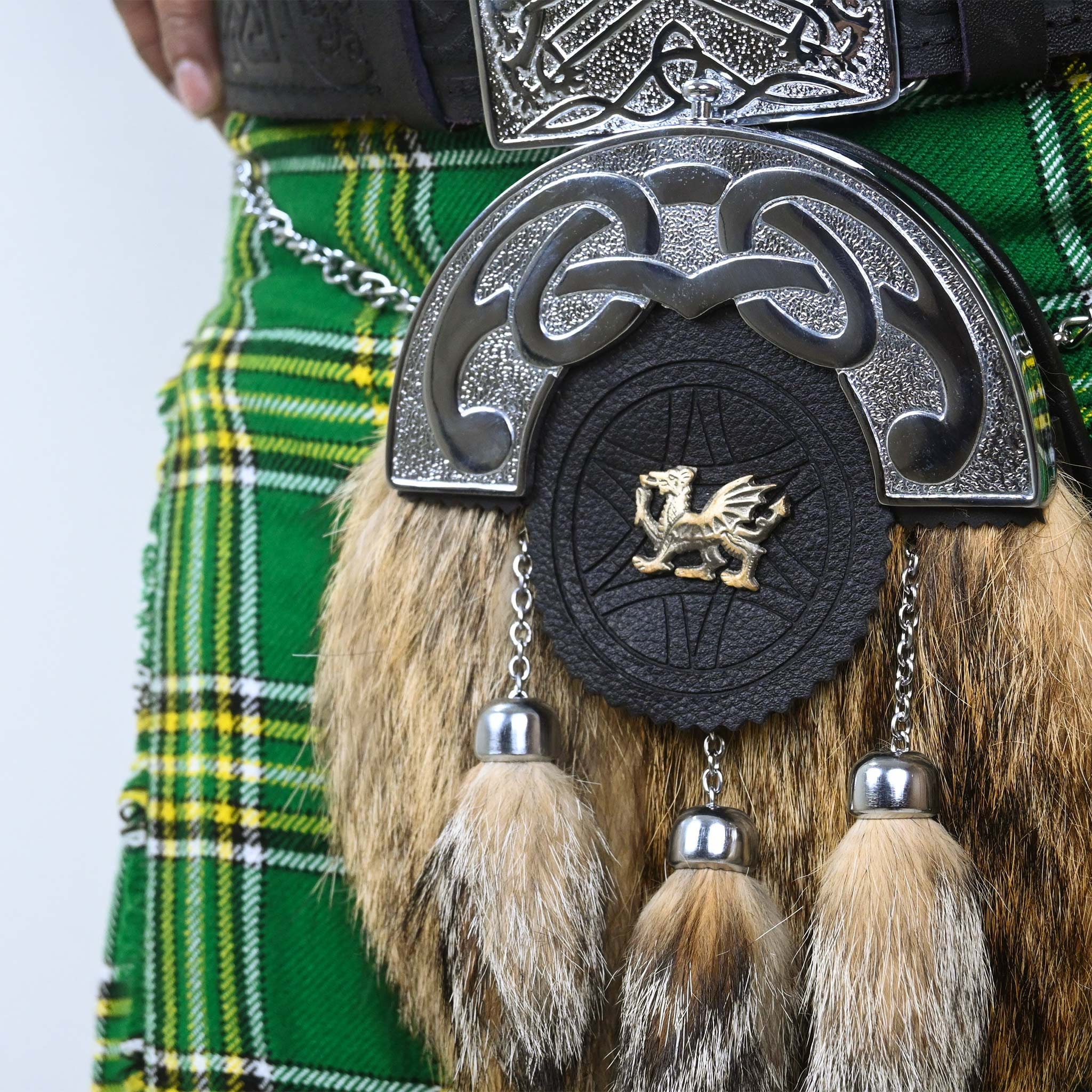 Scottish Kilt Sporran Dragon Chrome Brown Rabbit Fur Sporran ...