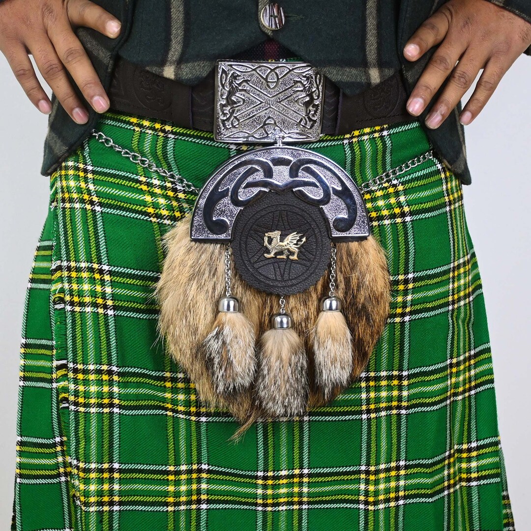 Scottish Kilt Sporran Dragon Chrome Brown Rabbit Fur Sporran ...