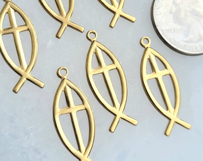 12 Pcs Ichthus Jesus Fish Cross Charm Brass Stamping - Etsy