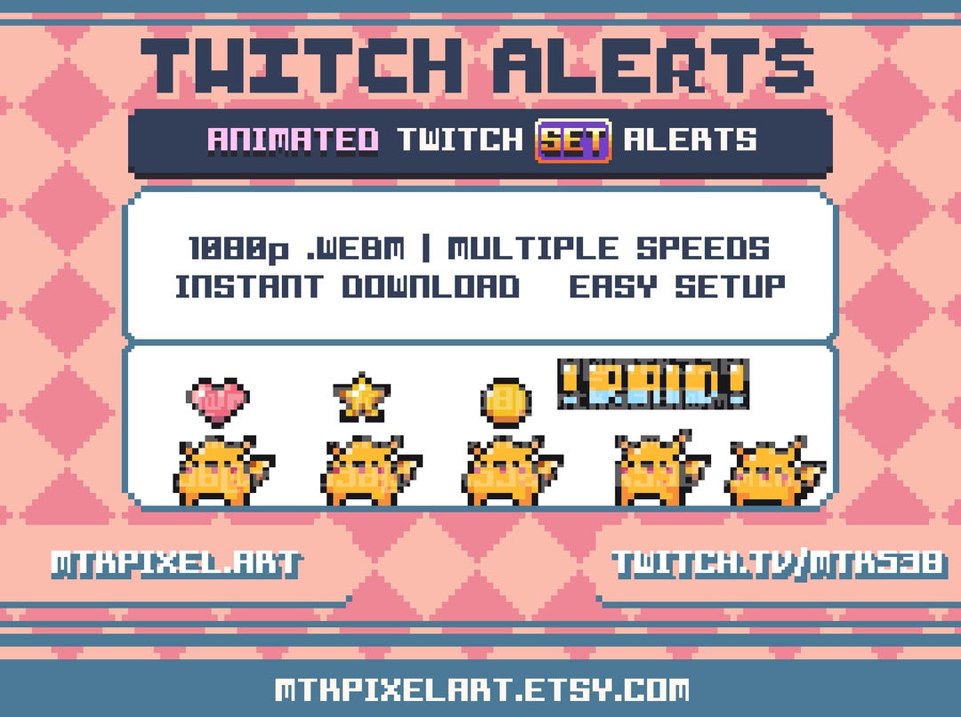 Pikachu Inspired Twitch Alerts SET | Cute Pixel Pokemon Inspired Stream ...
