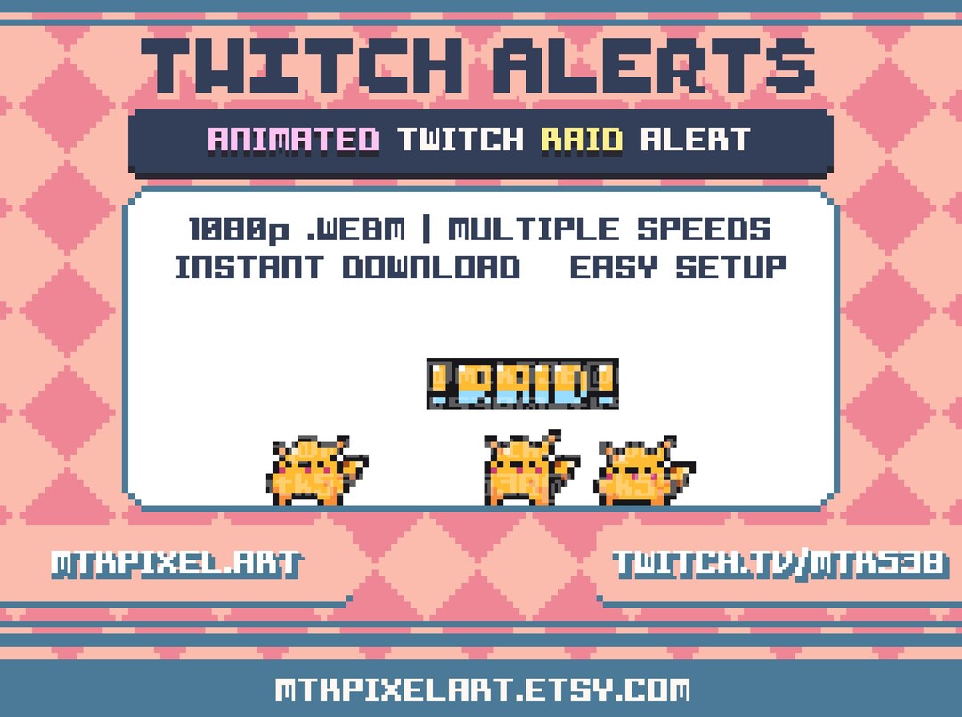 Pikachu Inspired Twitch Raid Alert | Cute Pixel Pokemon Inspired Stream ...