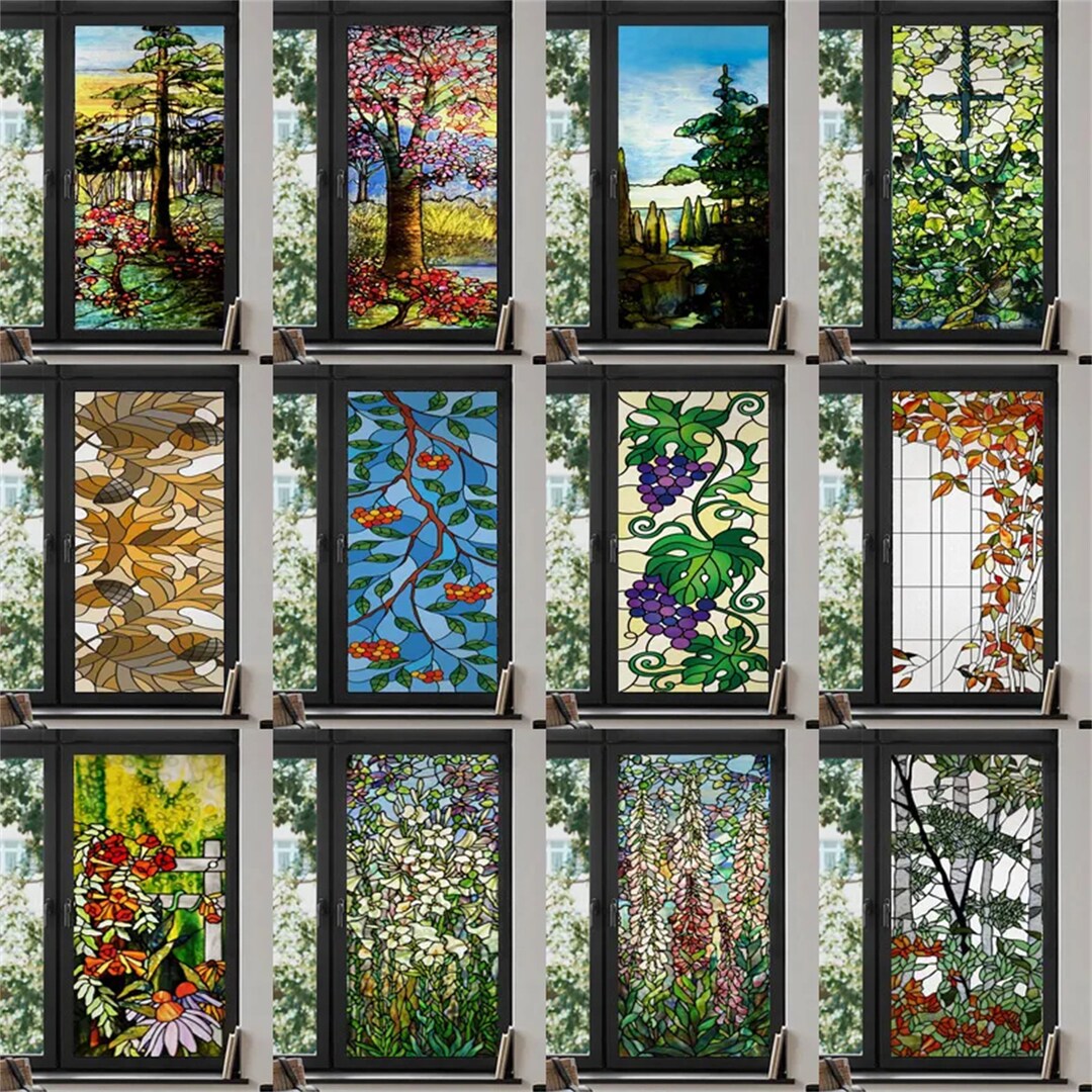 Matte Finish Window Film Stained Glass Decorative Design, Custom Size ...