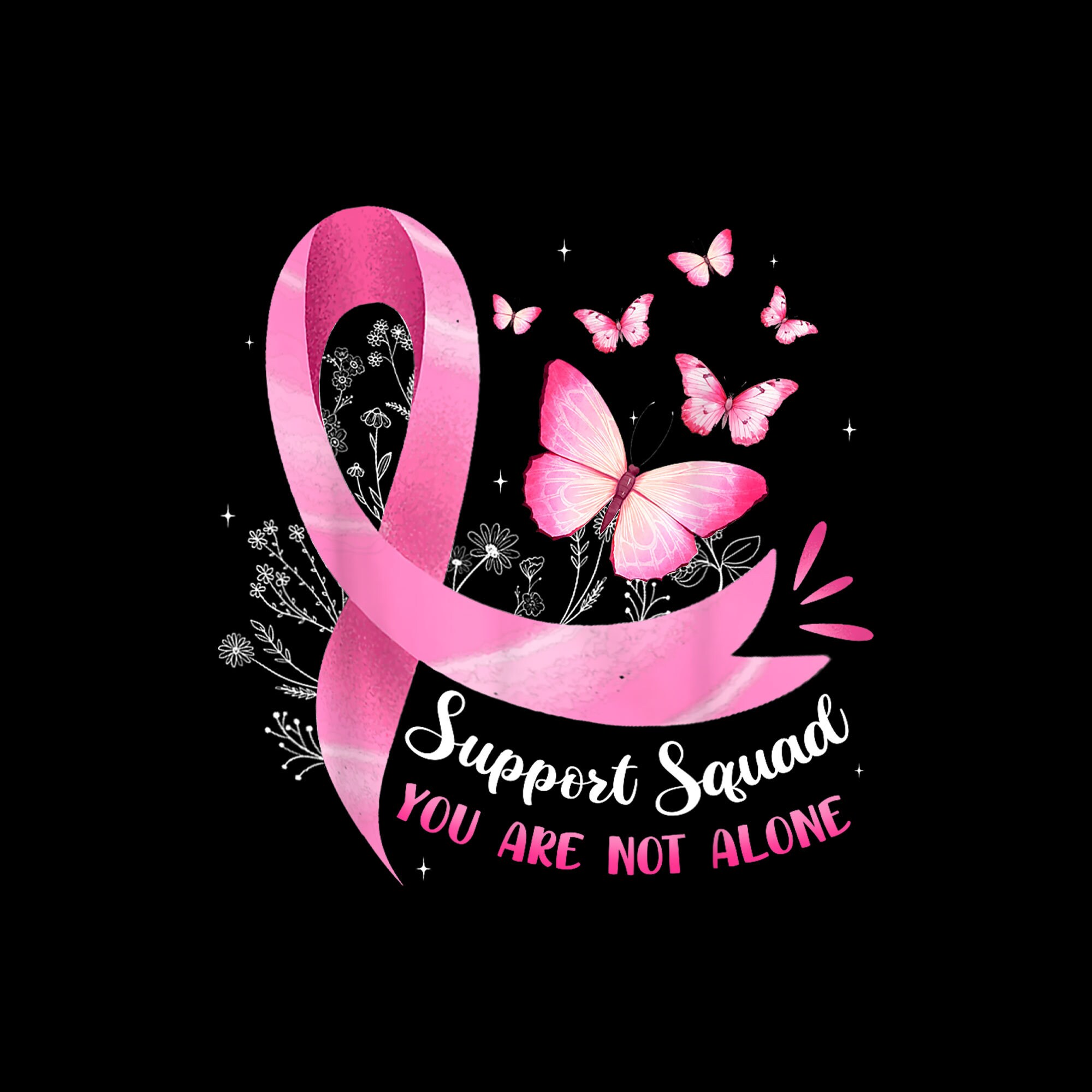Support Squad Breast Cancer Awareness Pink Ribbon Butterfly Digital Png