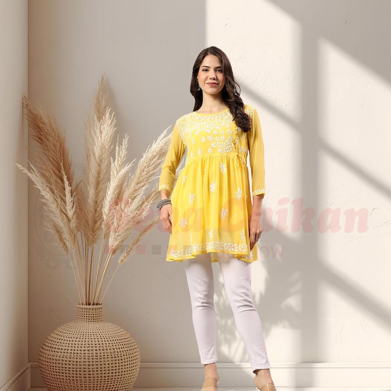 Yellow Patterned Kurti - Etsy