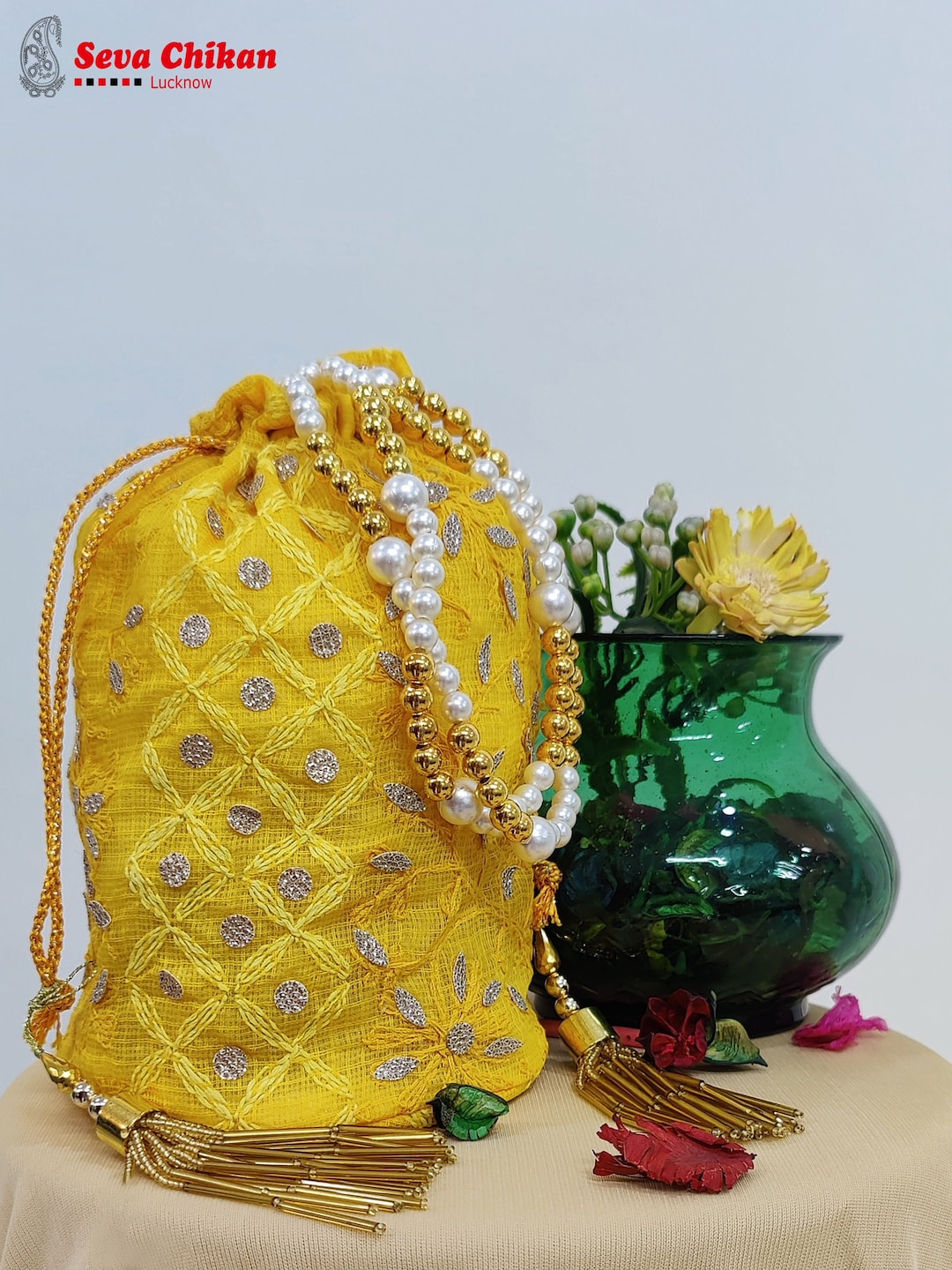 Indian Hand Work Potli, Embroidered Women's Handbag, Purse, Pearl ...