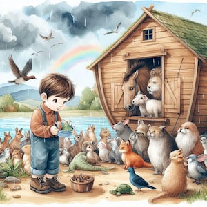 Watercolor Noah's Ark Baby Nursery Clipart, Bible Story Clipart Bundle ...