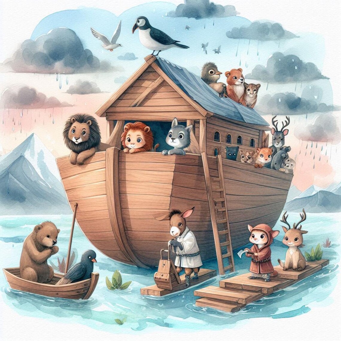 Watercolor Noah's Ark Baby Nursery Clipart, Bible Story Clipart Bundle ...