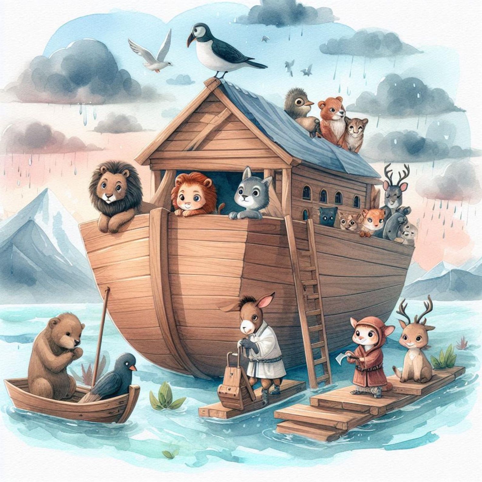 Watercolor Noah's Ark Baby Nursery Clipart, Bible Story Clipart Bundle ...