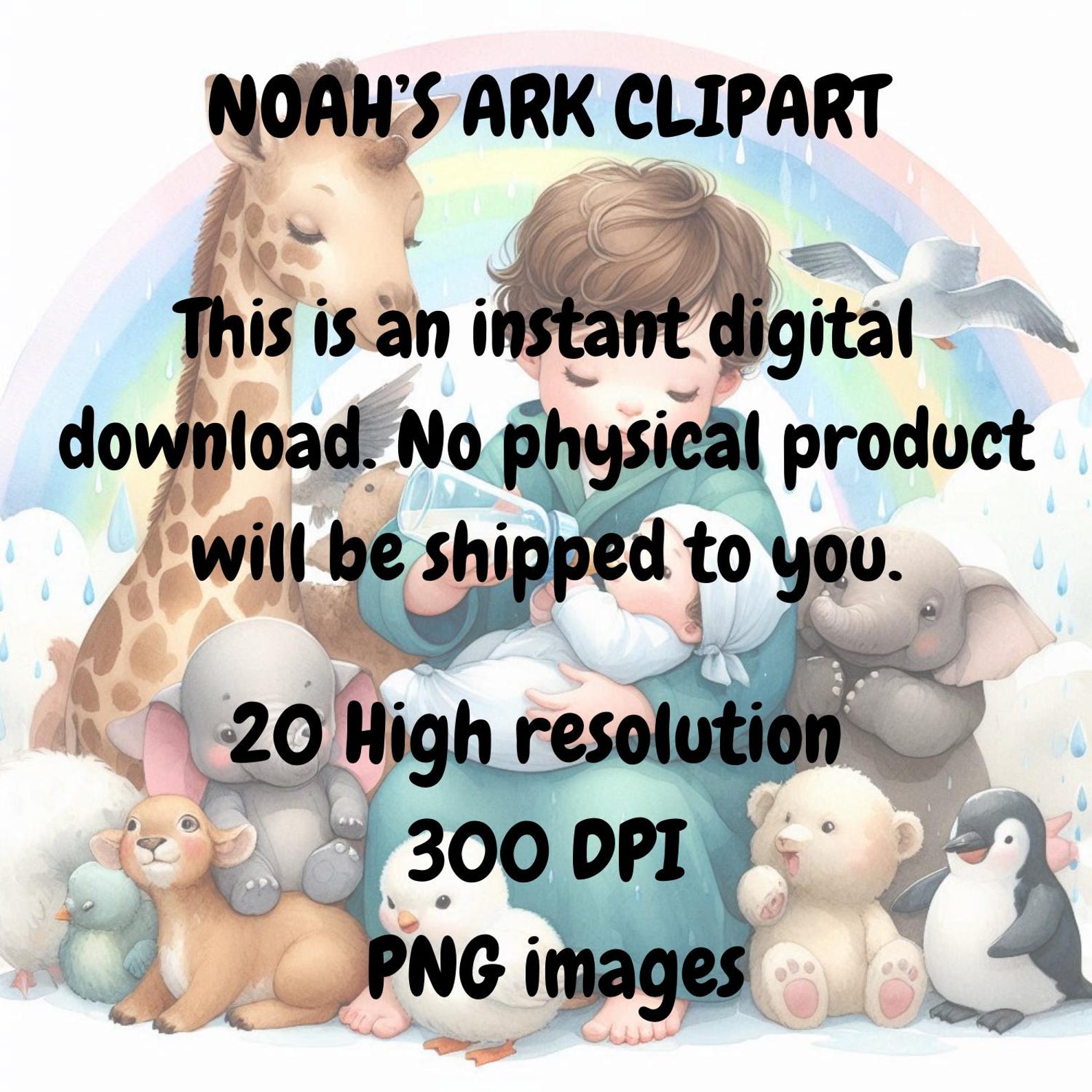 Watercolor Noah's Ark Baby Nursery Clipart, Bible Story Clipart Bundle ...