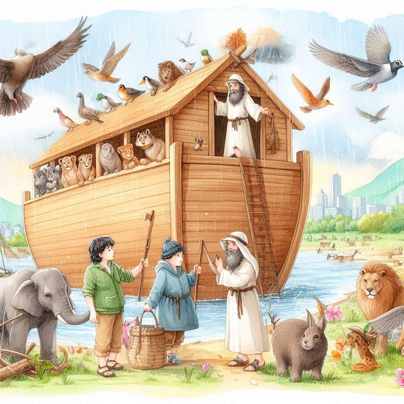 Watercolor Noah's Ark Baby Nursery Clipart, Bible Story Clipart Bundle ...