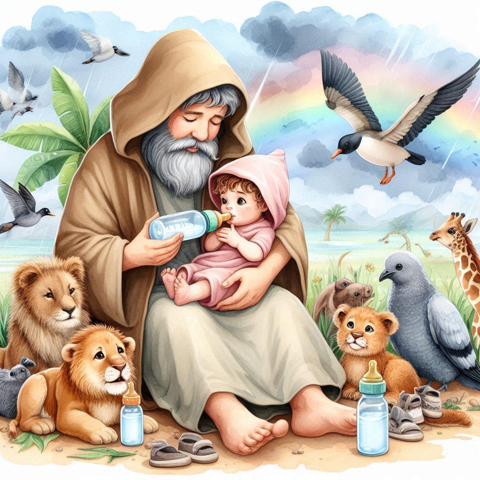 Watercolor Noah's Ark Baby Nursery Clipart, Bible Story Clipart Bundle ...
