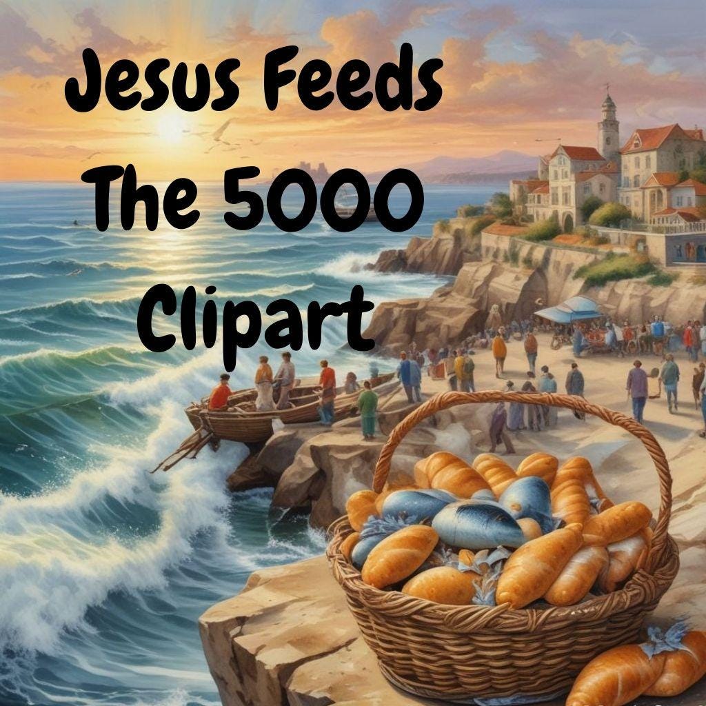 Jesus Feeds 5000 Clipart: Bible Story Religious Illustrations (digital ...