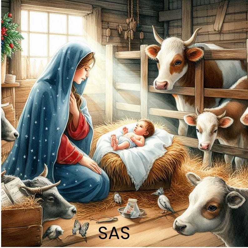 Birth of Jesus, Nativity Scene, Christian Holiday Decor, Digital ...