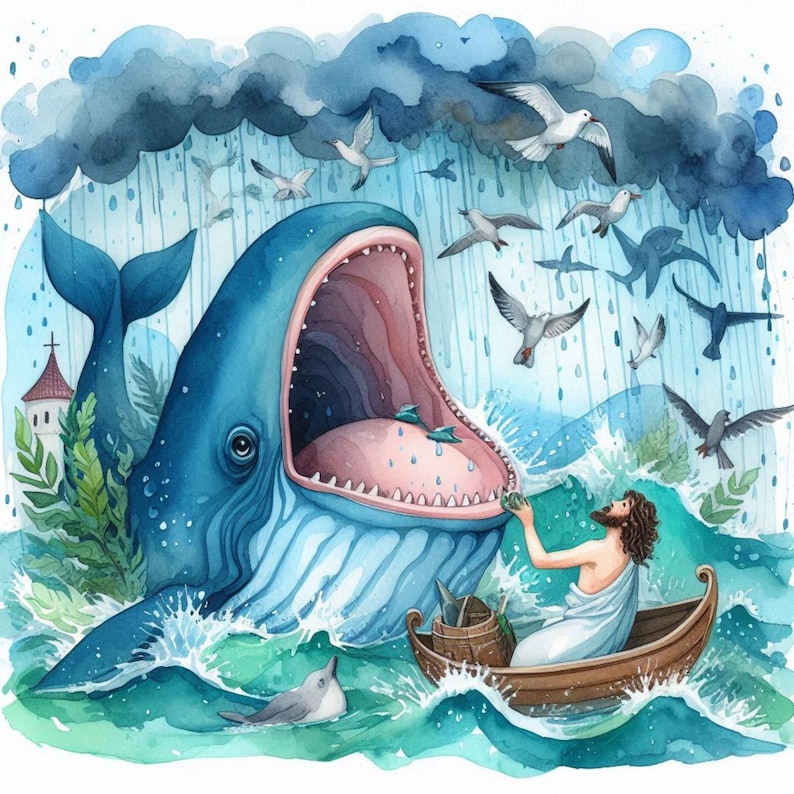 Jonah and the Whale | Bible Story Clipart Bundle, Jesus Art | Jonah and ...