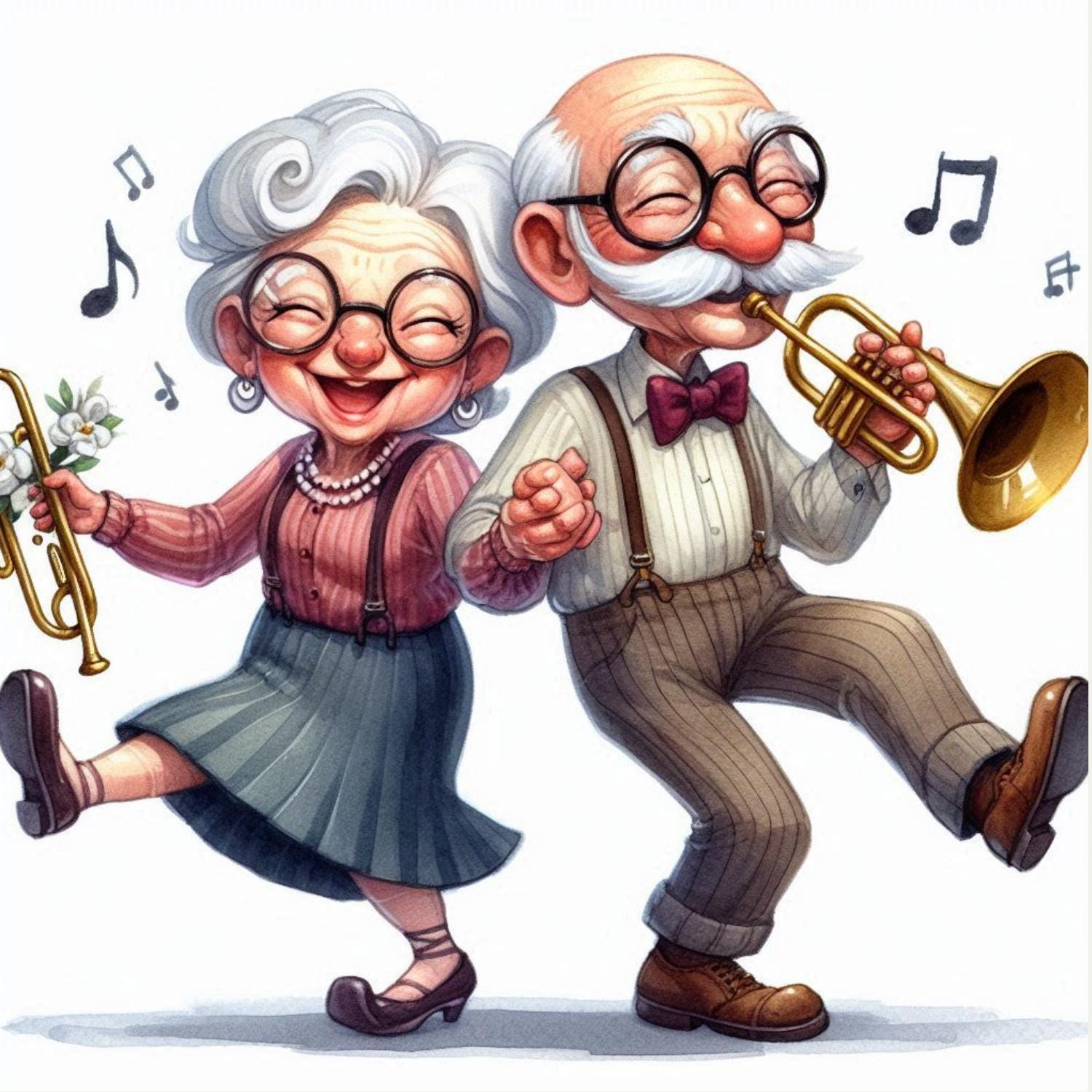 Funny Old Couple Clipart |cheerful Granny | Old Lady and Man | Cartoon ...