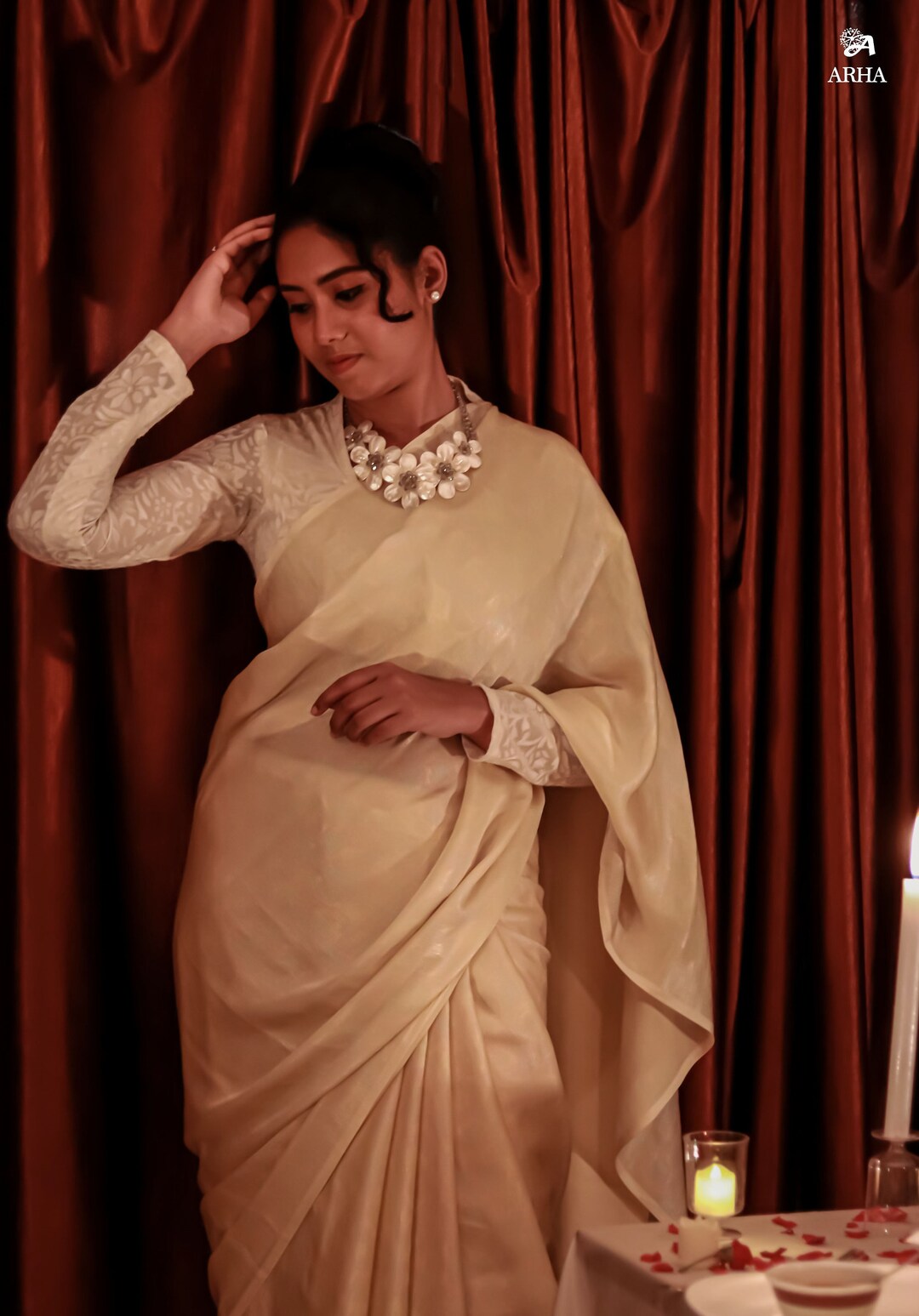 Candle Night Dinner Saree/beige/fancy /marble Printed Saree/evening ...