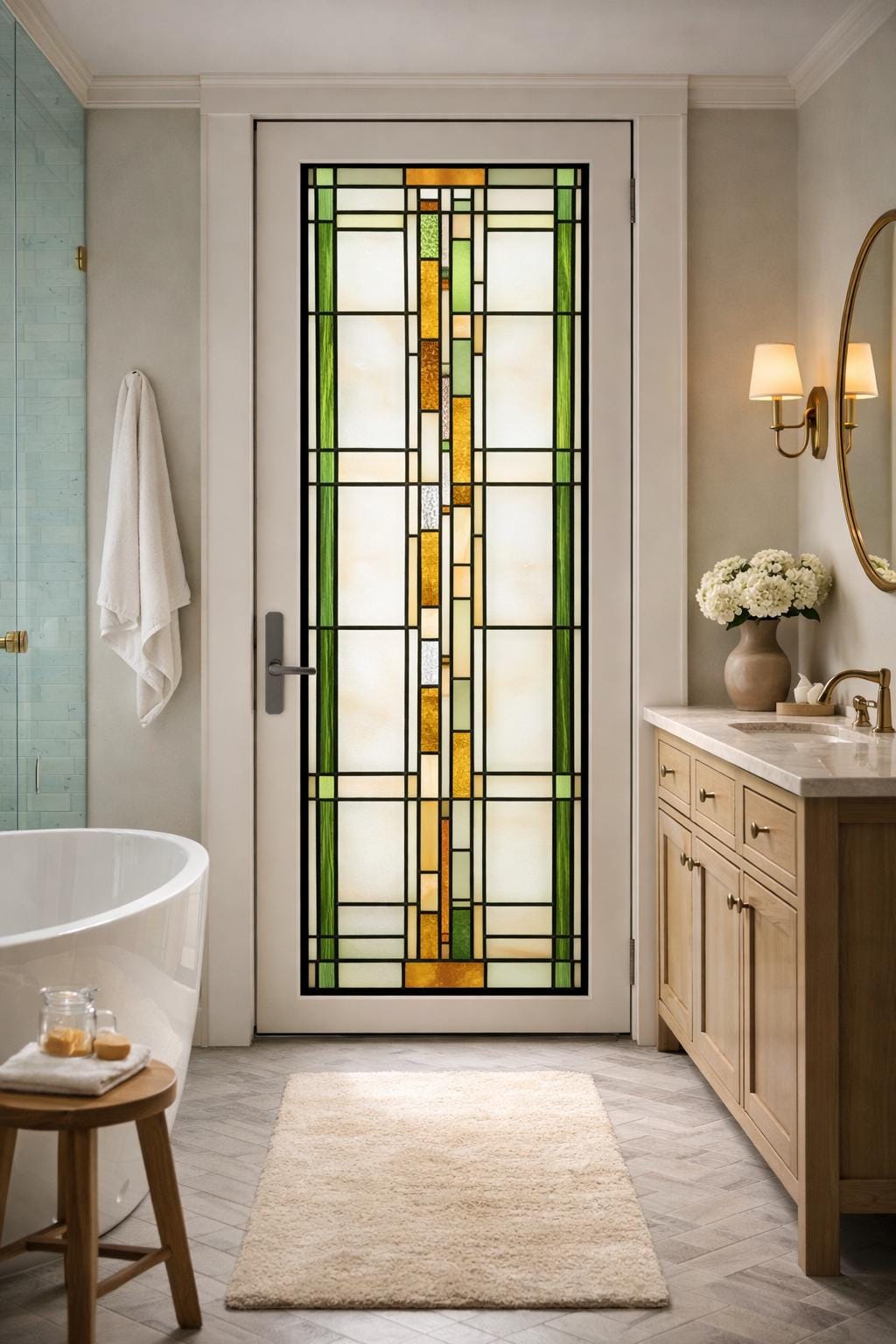 Stained Glass Window Film Prairie Style Geometric Vertical Panel ...
