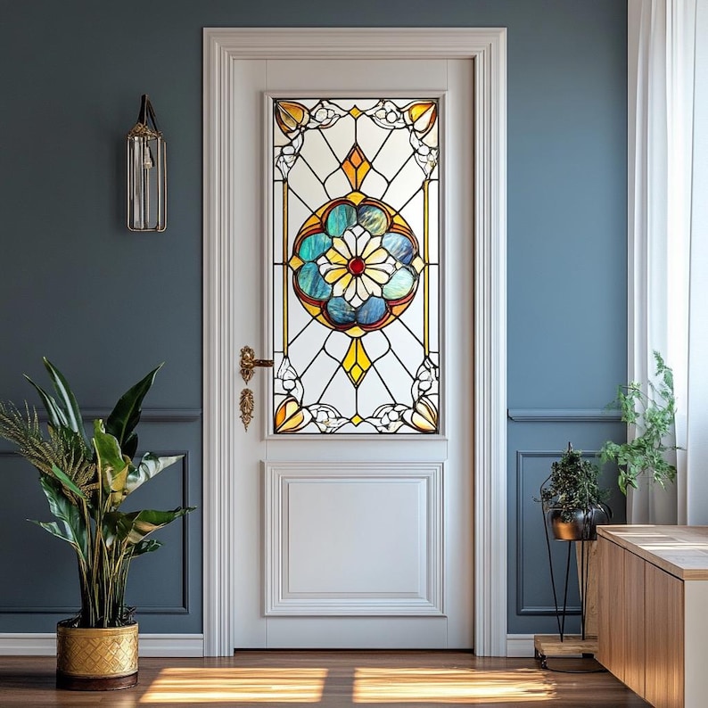 Modern Stained Glass Window Film Colorful Abstract Pattern Privacy ...