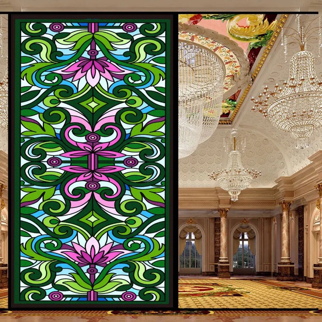 Customize Your View - Window Film With Art Deco Leaves, Frosted Glass ...