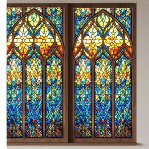 Custom Cathedral Stained Glass Window Film, Vibrant Gothic Arches ...