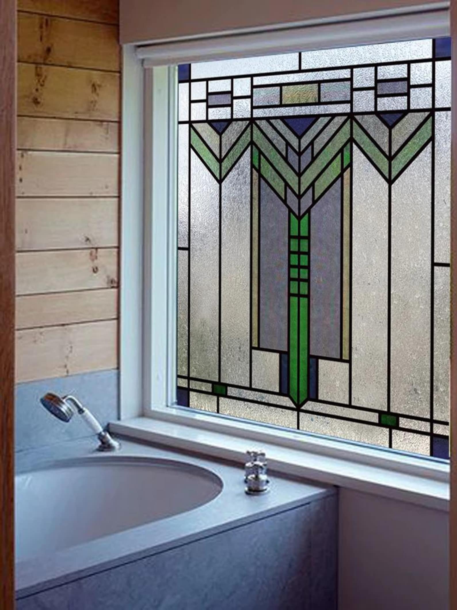 Geometric Stained Glass Window Film - Modern Art Deco Inspired Privacy ...