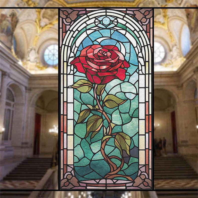 Custom Vintage Rose Frosted Glass Window Film – Opaque Light-filtering ...