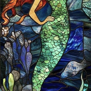 Underwater Mermaid Stained Glass Window Film - Custom Decorative ...