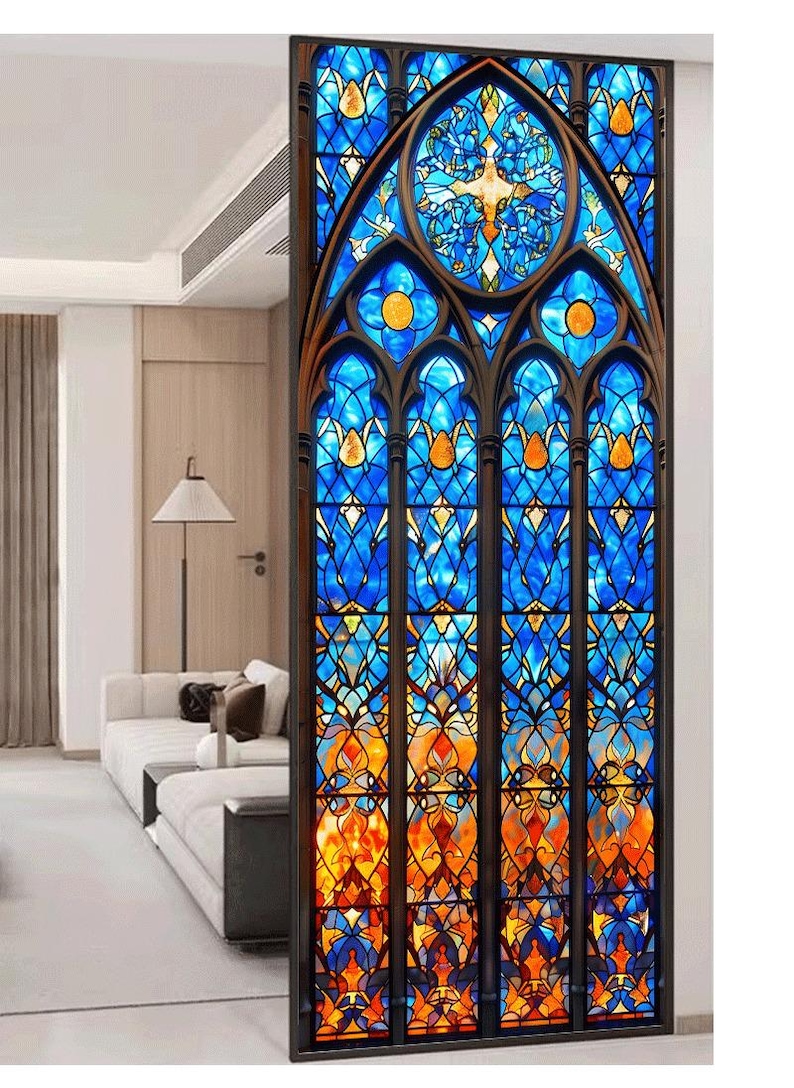 Custom Cathedral Stained Glass Window Film, Vibrant Gothic Arches ...