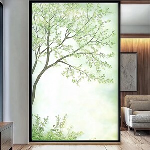 Custom Tree Branch Window Privacy Film – Frosted Green Nature Static ...
