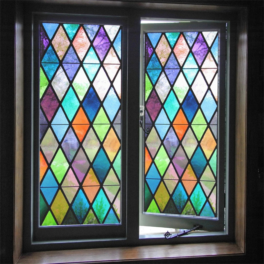 Anti-uv Privacy Window Film - Frosted Lattice Pattern Stained Glass ...