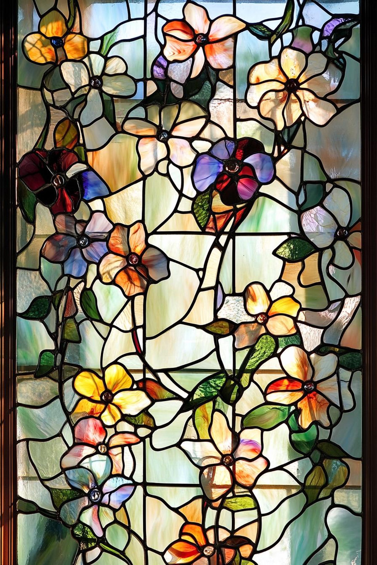 Custom Floral Stained Glass Window Film – Botanical Vine Design With ...