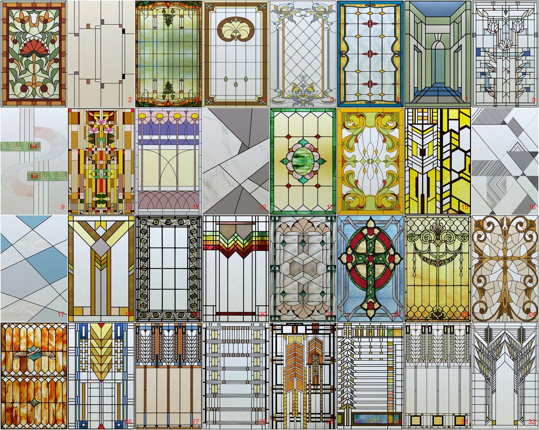 Custom Size Retro Style Window Film - Stained Glass Design for Shower ...