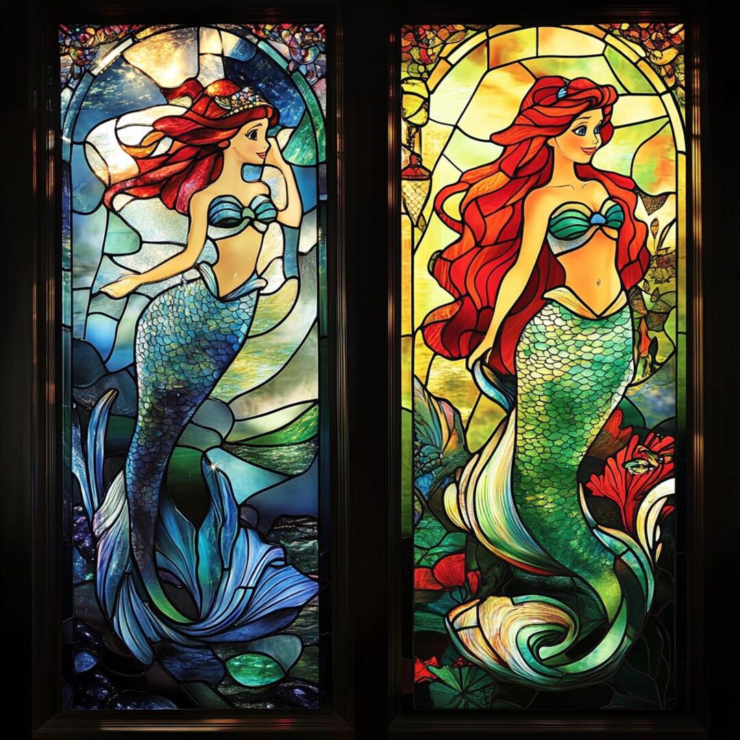 Mermaid Stained Glass Window Film - Custom Decorative Privacy Film, Non ...