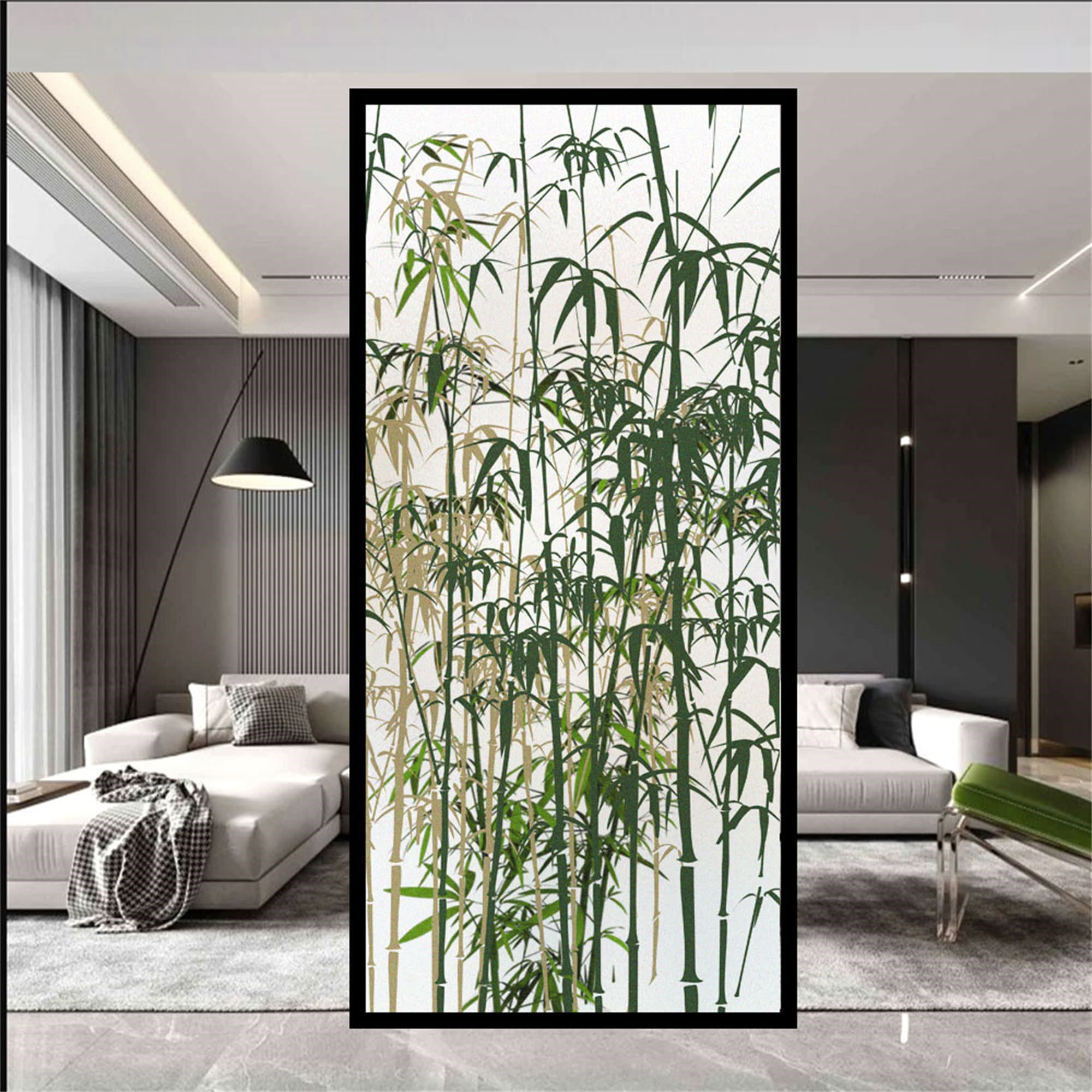 Custom Size Window Film Foggy Bamboo Pattern No Adhesive Sun Block ...