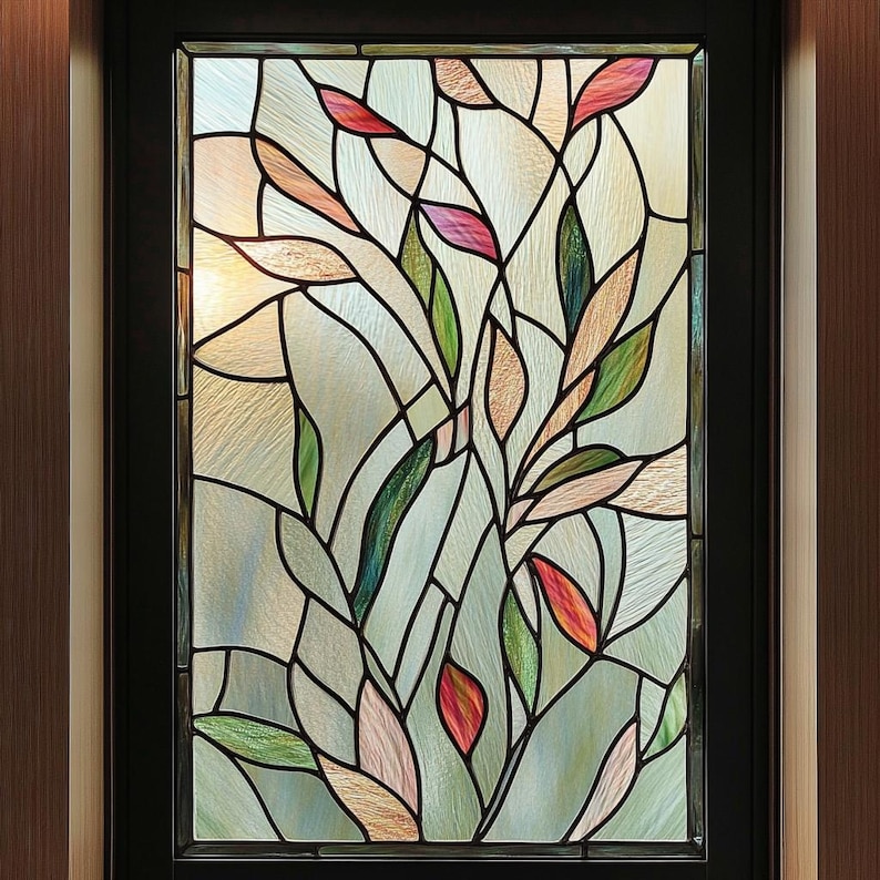 Custom Abstract Leaf Stained Glass Window Film – Minimalist Botanical ...