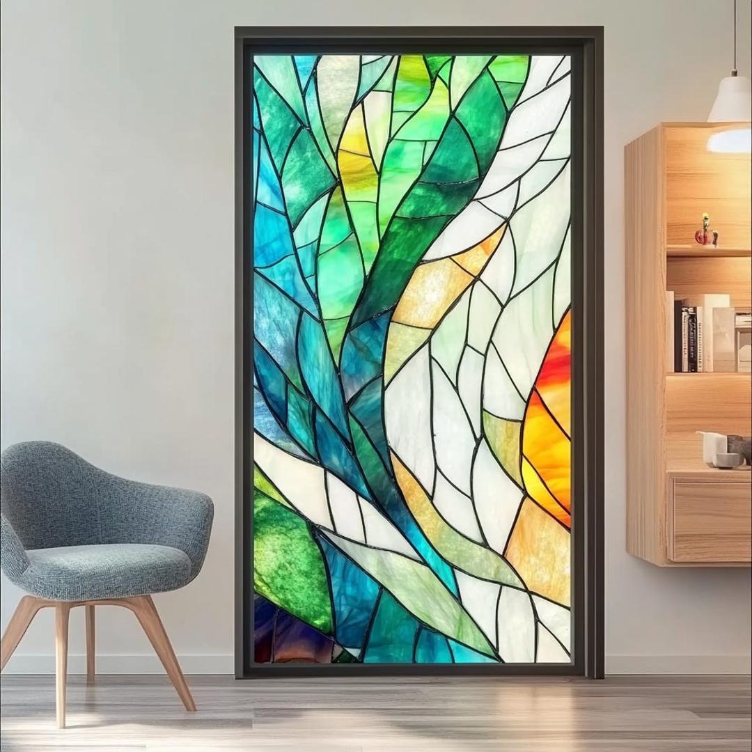 Colorful Abstract Stained Glass Window Film: Decorative Privacy Cover ...