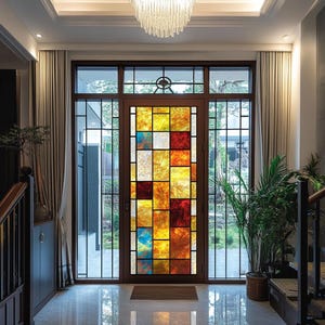 Modern Stained Glass Window Film Colorful Abstract Pattern Privacy ...