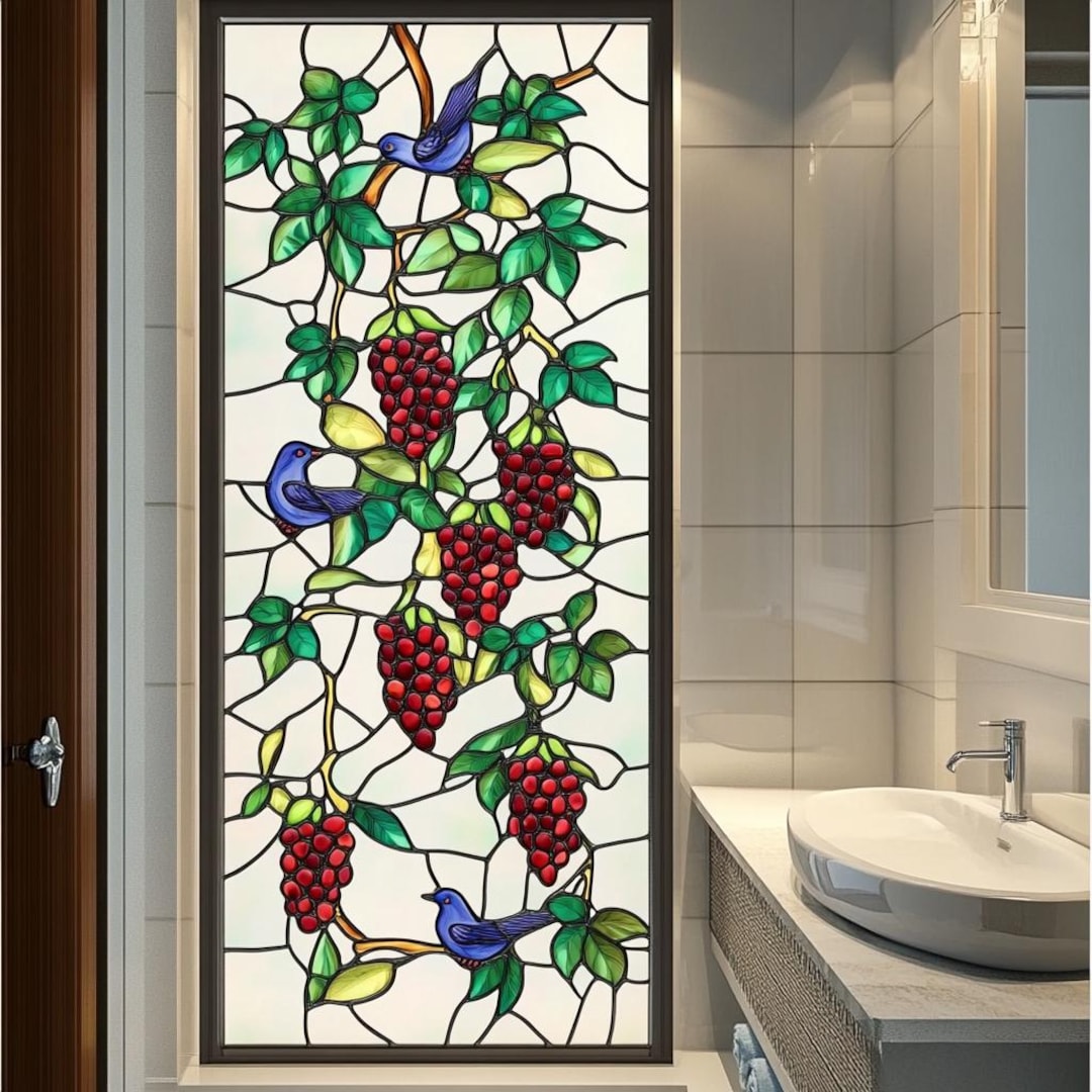 Grape Vine Stained Glass Window Film, Vibrant Nature Design Privacy ...
