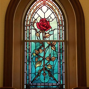 Privacy Window Films, Rose-themed Stained Glass Window Door Stickers ...