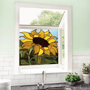 Custom Size Stained Glass Window Film Frosted Sunflower Glass Films ...