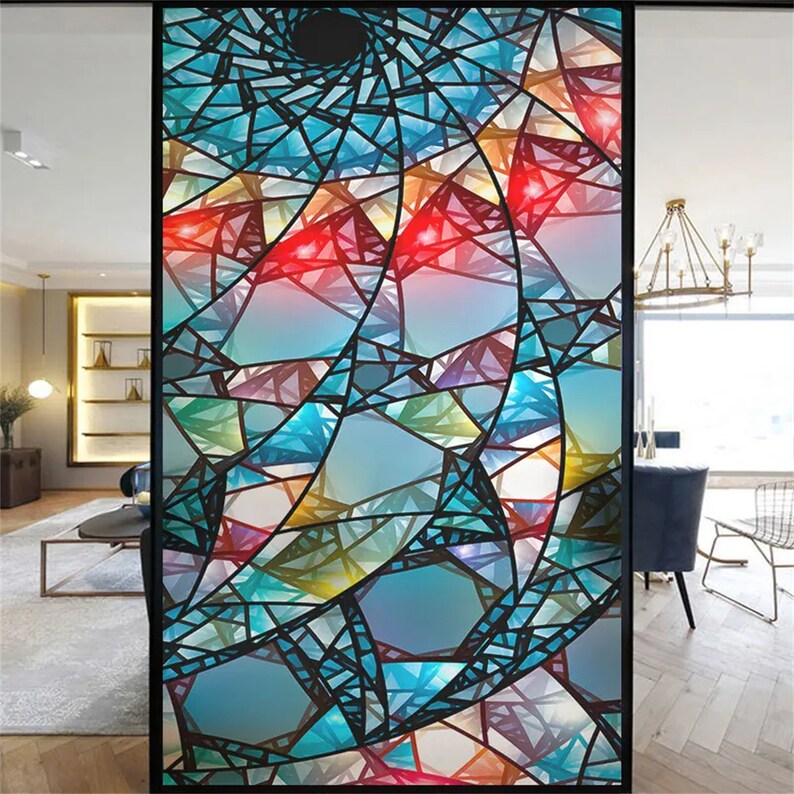 Modern Geometric Window Art: Colorful Frosted Glass Film for European ...