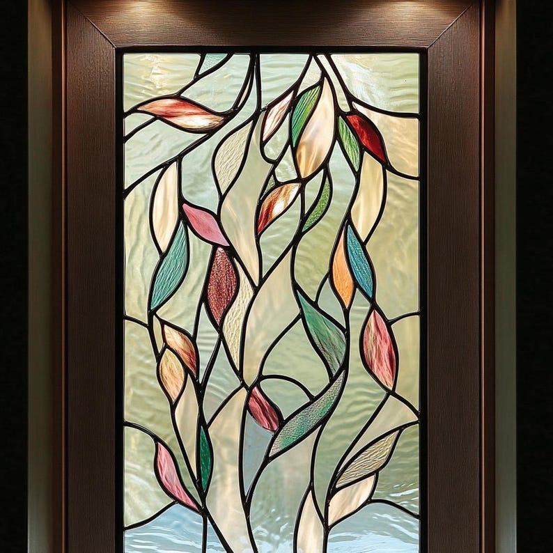 Custom Abstract Leaf Stained Glass Window Film – Minimalist Botanical ...