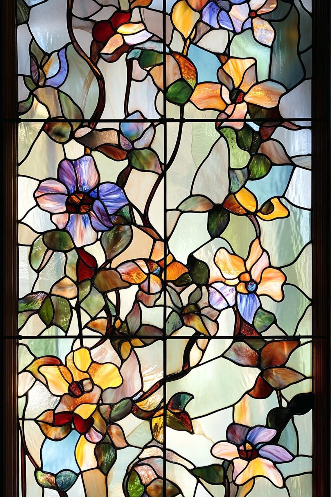 Custom Floral Stained Glass Window Film – Botanical Vine Design With ...