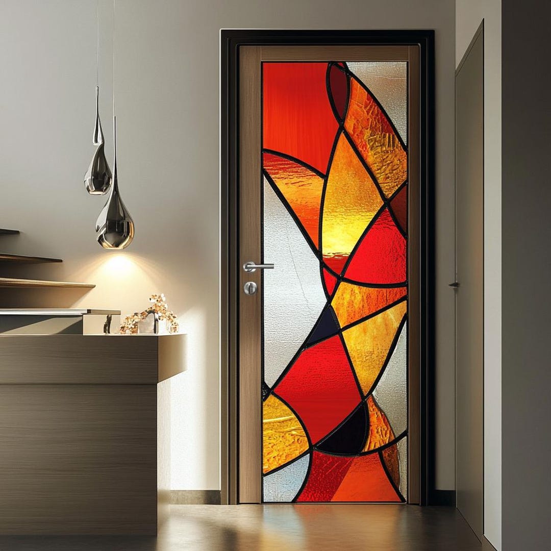 Modern Stained Glass Window Film Swirling Abstract Design Frosted ...